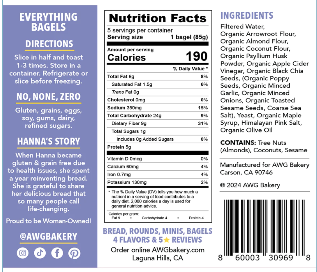 Three Stone Hearth. AWG Everything Bagels (Frozen)