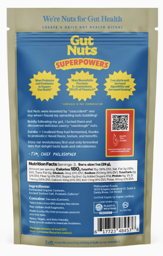 Three Stone Hearth. Philosopher Foods- Gut Nuts -Fermented Cashews