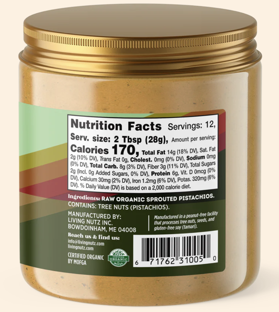 Three Stone Hearth. Living Nutz -Organic Sprouted Pistachio Butter