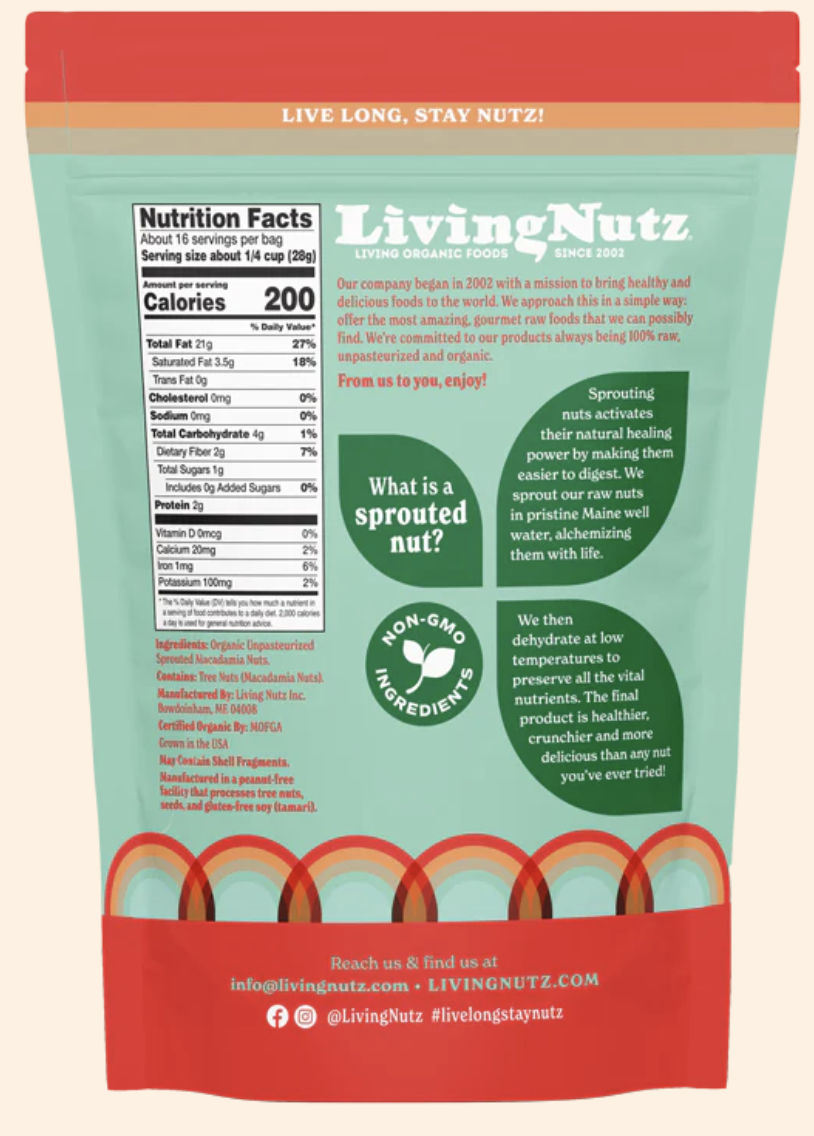 Three Stone Hearth. Living Nutz -Organic Sprouted Macadamia Nuts